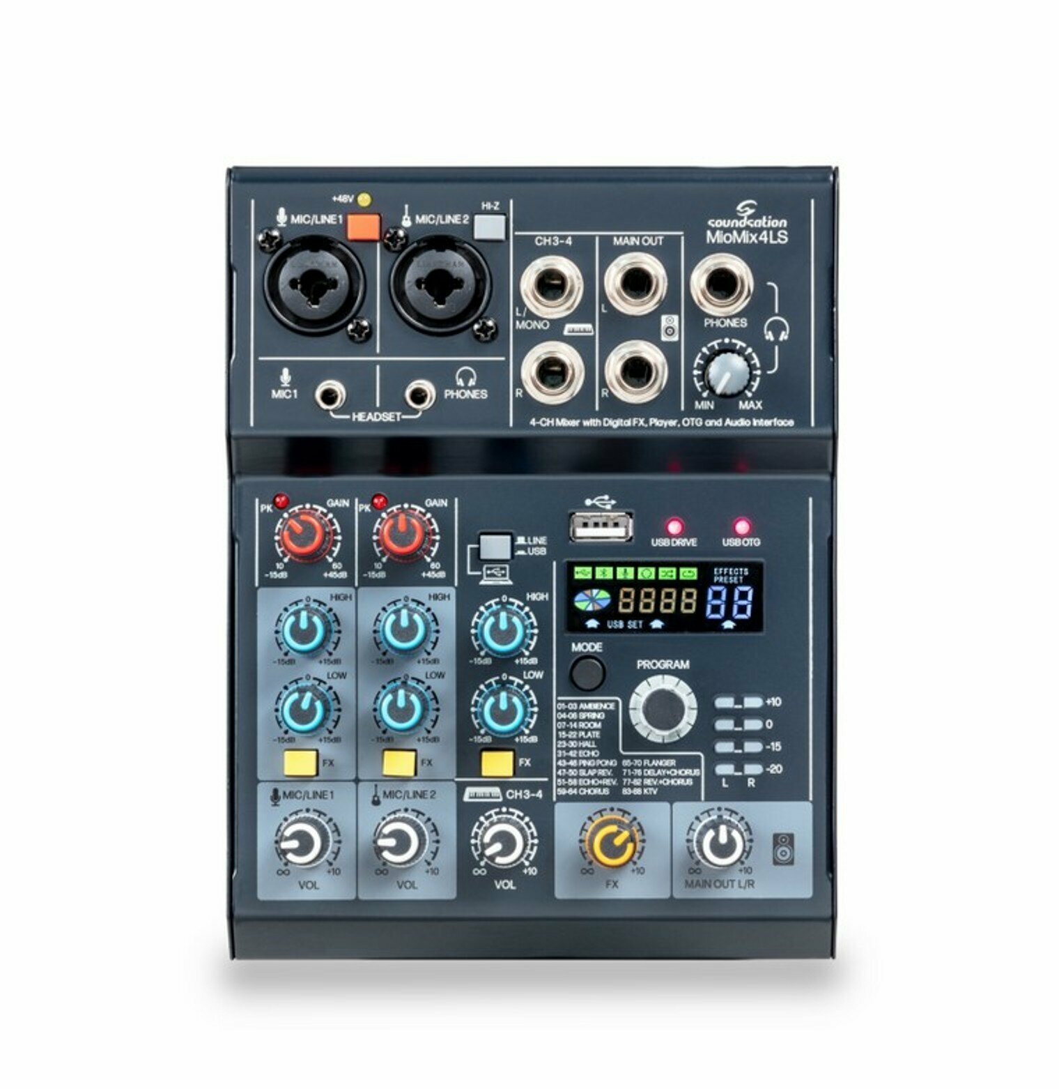 MioMix-4LS Микшерный пульт, 4 канала, фантомное питание +48 В, Soundsation