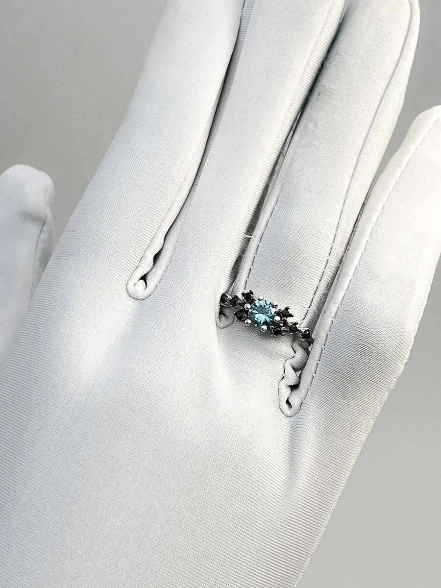 Кольцо, серебро, 925 проба, родирование, чернение, шпинель, турмалин синтетический