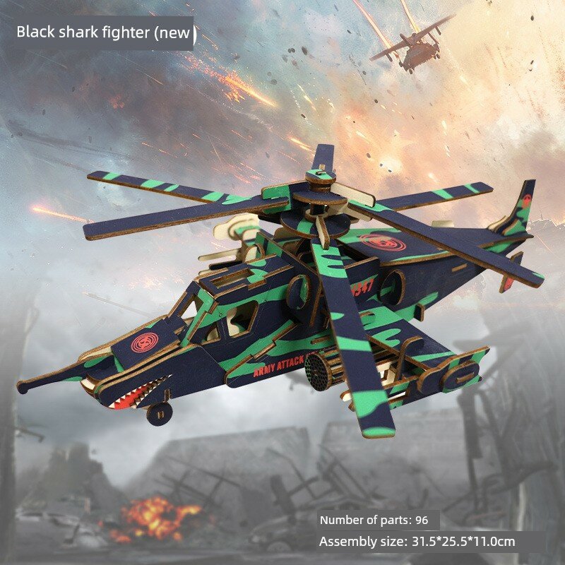 3D Деревянная модель истребителя Black Shark: Ручная сборка образовательной игрушки