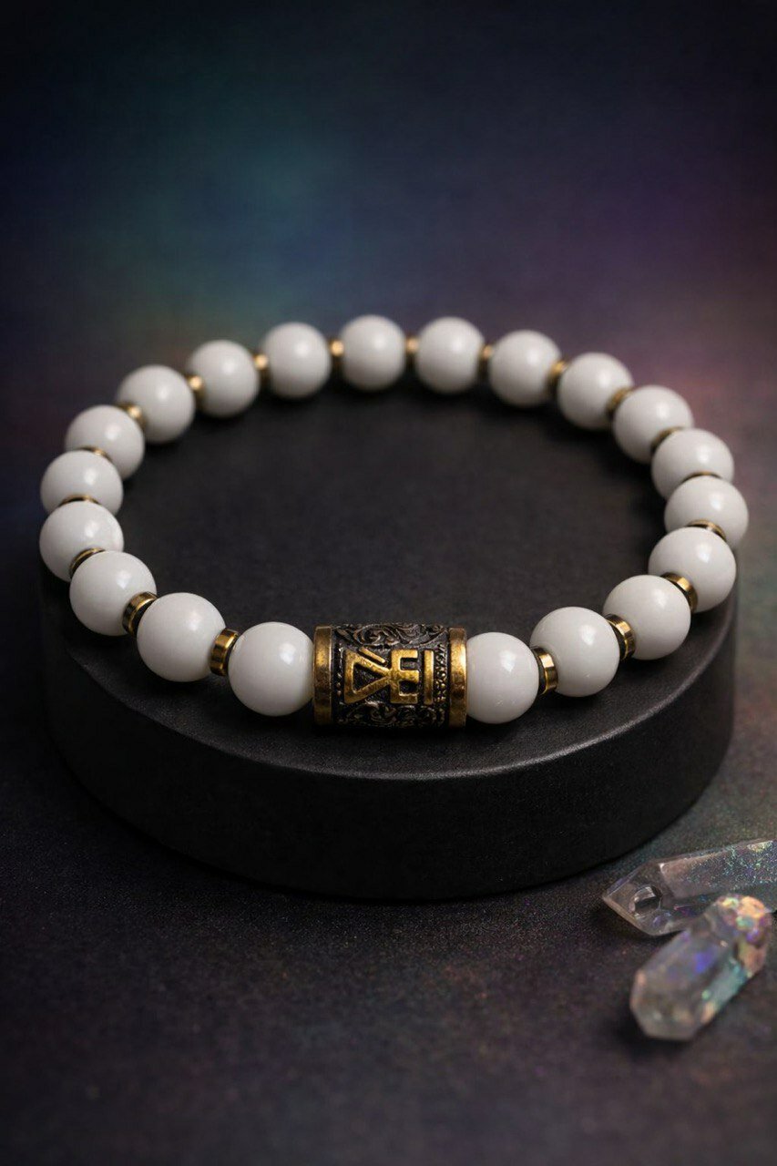 Браслет, бронзит, диаметр 8 см, белый — фото 1
