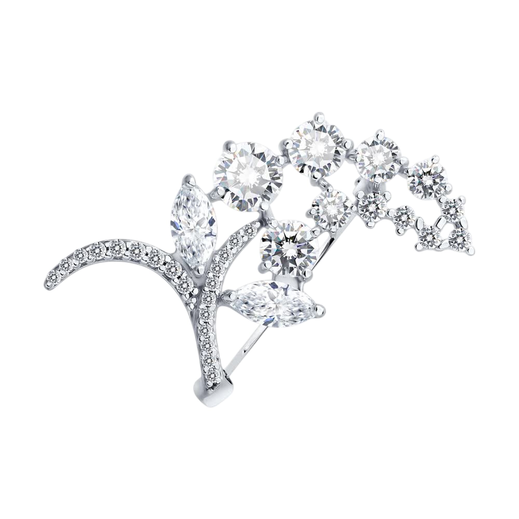 Брошь, серебро, 925 проба, родирование, фианит