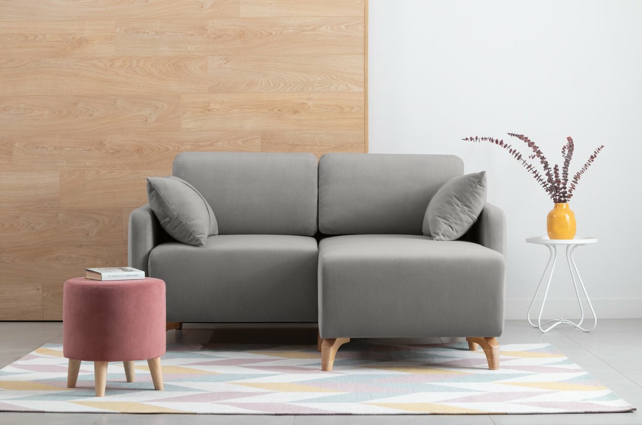 Диван угловой раскладной Divan.ru Льери Мини Velvet Smoke 163х160х85 см, спальное место 140x200 см. велюр, светло-серый