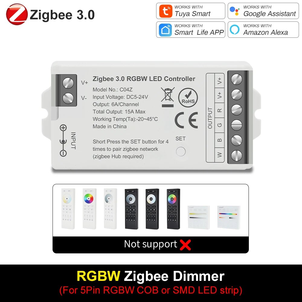 Cooleeon умный светодиодный диммер Tuya Wi-Fi Zigbee Белый, Zigbee RGBW Dimmer