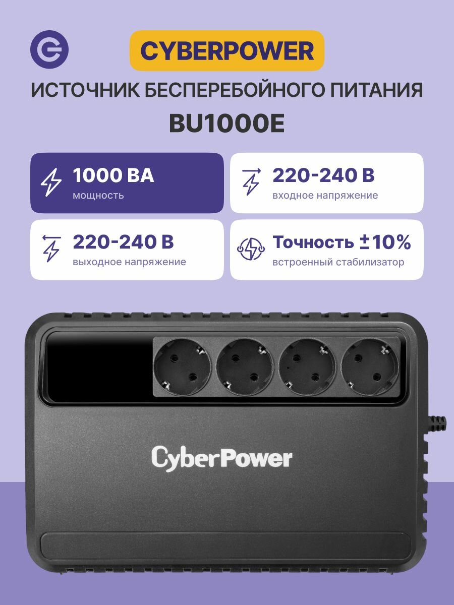 Источник бесперебойного питания CYBERPOWER 1000VA/600W (BU1000E)