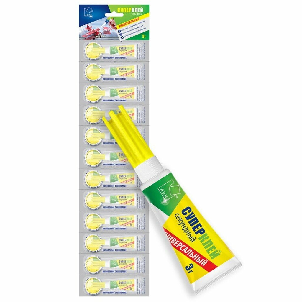Супер клей A.D.M универсальный моментальный секундный, 3 г, GHS325B, прозрачный водостойкий для пластика и металла
