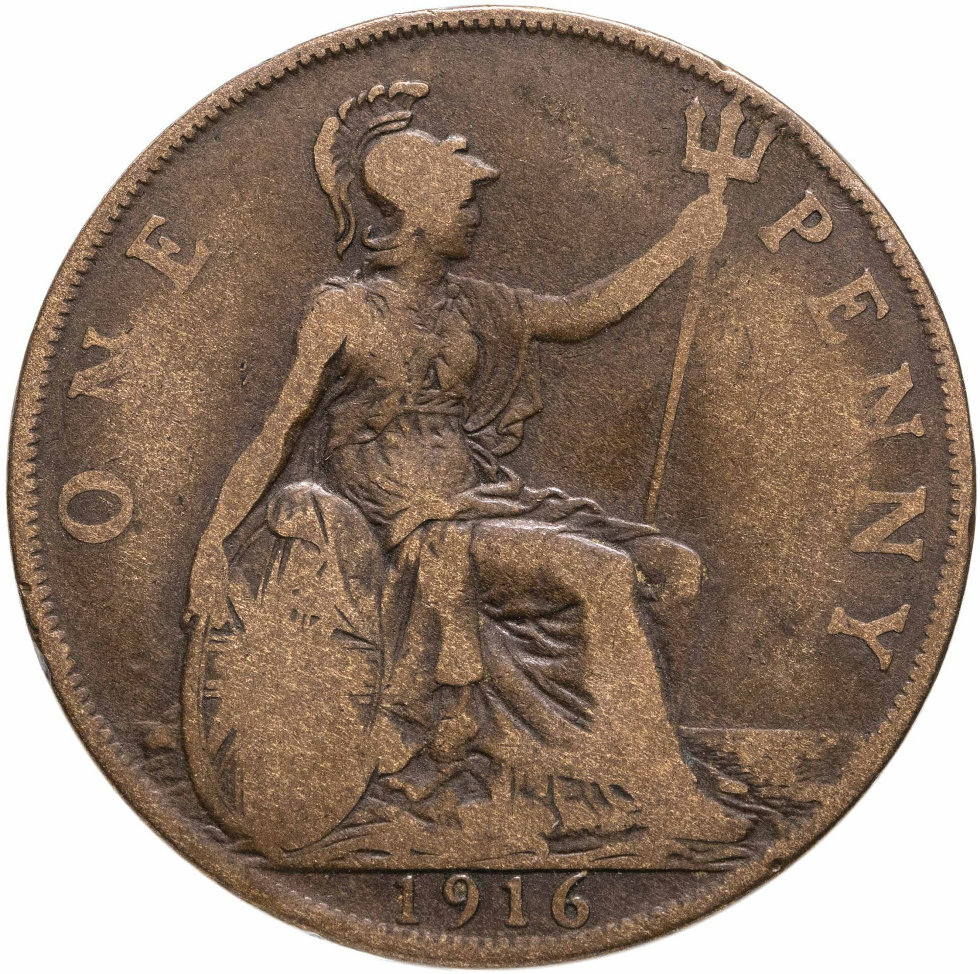 Великобритания 1 пенни penny 1916, Бронза, в сохранности F-VF