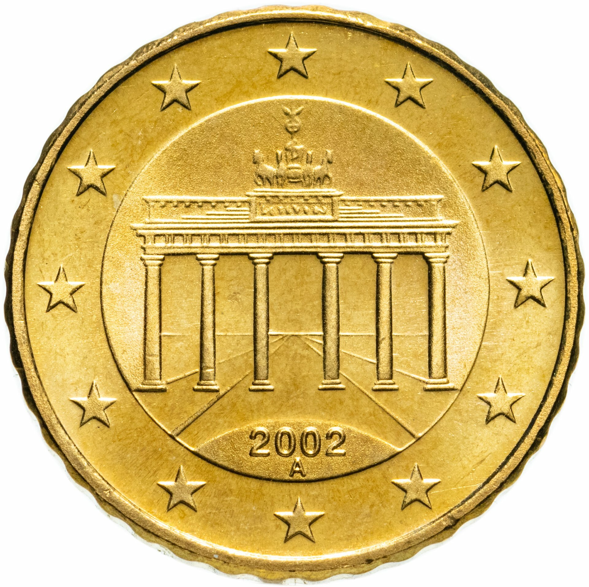 Германия 10 евроцентов 2002 Двор A, Латунь, в сохранности UNC
