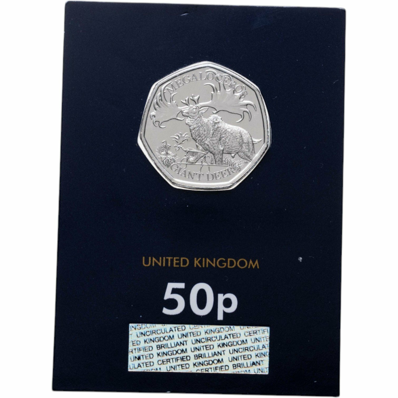 Великобритания 50 пенсов pence 2024 Гигантский олень, Мельхиор медь-никель, в сохранности BUNC