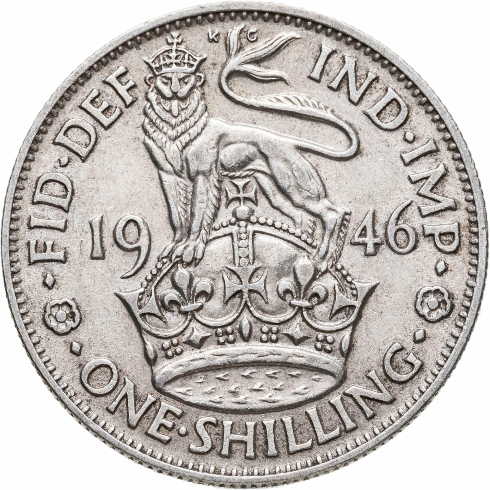 Великобритания 1 шиллинг shilling 1946 Английский шиллинг - лев, стоящий на короне, Серебро 500, в сохранности VF-XF