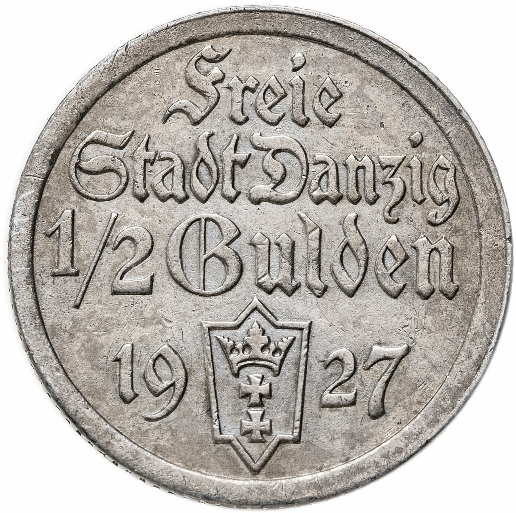Данциг 1/2 гульдена gulden 1927, Серебро 750, в сохранности AU