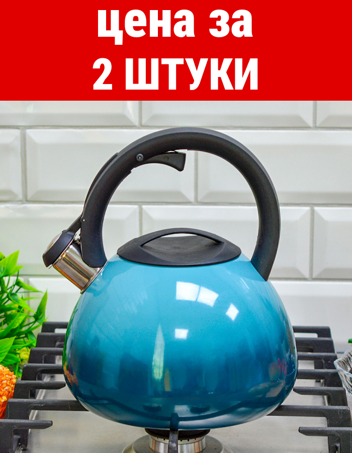 Комплект 2 шт, Чайник 2.8л со свистком, индукция, двухцветный, синий