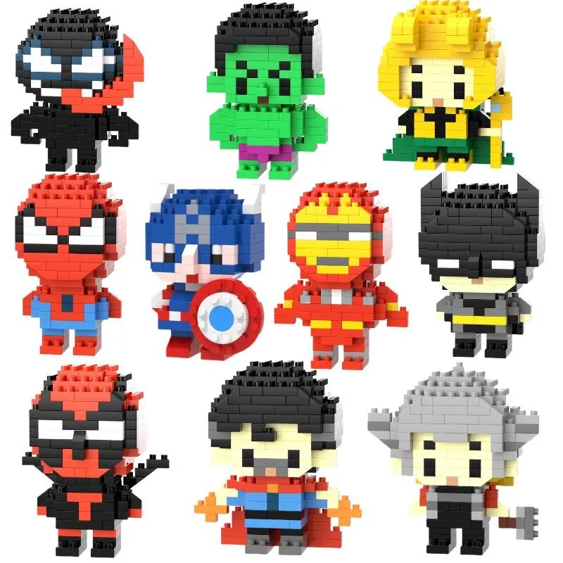 Мини конструкторы для детей 10 шт. Фигурки героев Marvel из пластика. Развивающая игрушка