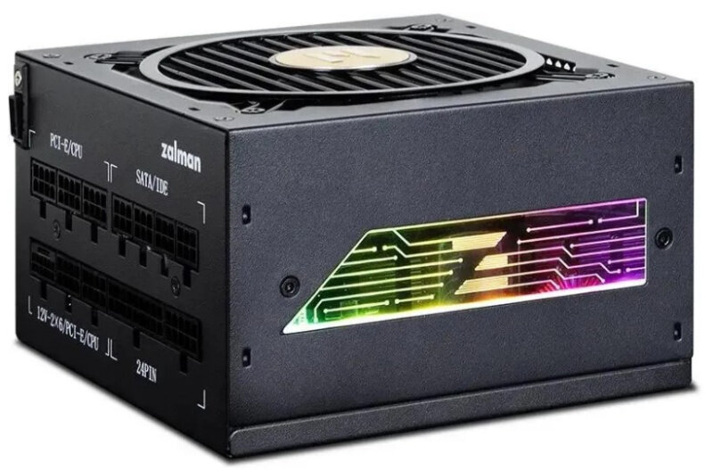 Блок питания ATX 12V Ver3.1 1000W 80+GOLD APFC 12cm fan 24pin 2x(4+4)pin 2x8pin CPU 3xMolex+FDD 4x6/8pin 1xPCI-E 12xSATA 3pin ARGB черный ZM1000-TMX2 VIEW ZALMAN