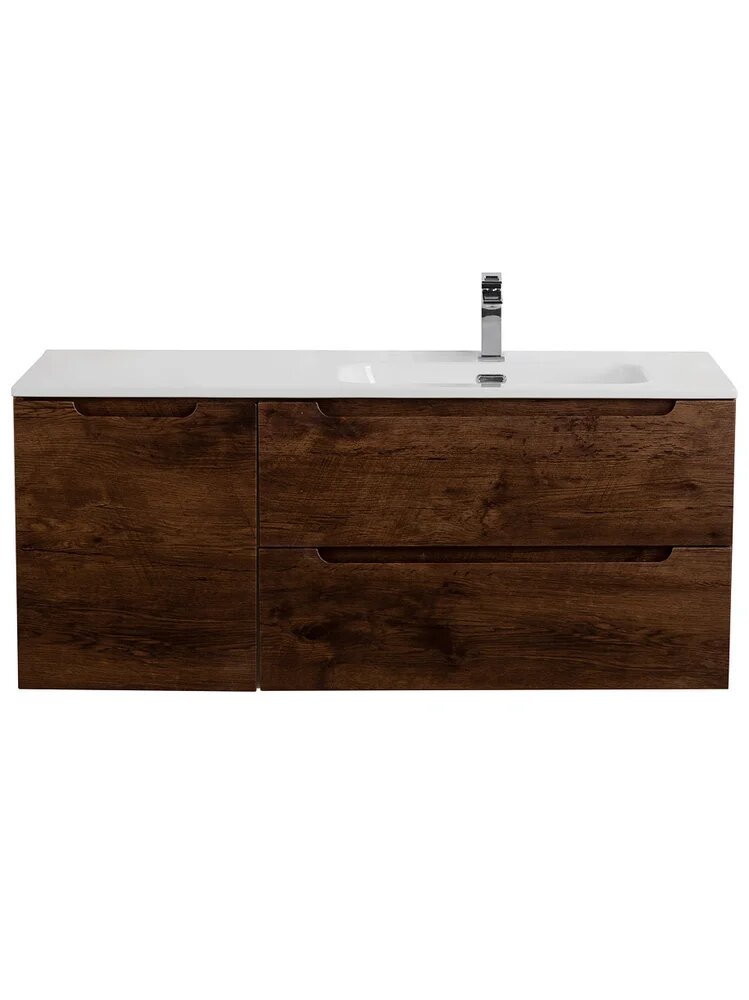 Тумба с раковиной BelBagno Etna R, 100 подвесная, 101 см, темное дерево, матовая, из МДФ, с ящиками, с дверками, раковина для ванной фаянсовая, прямоугольная, встроенный слив-перелив