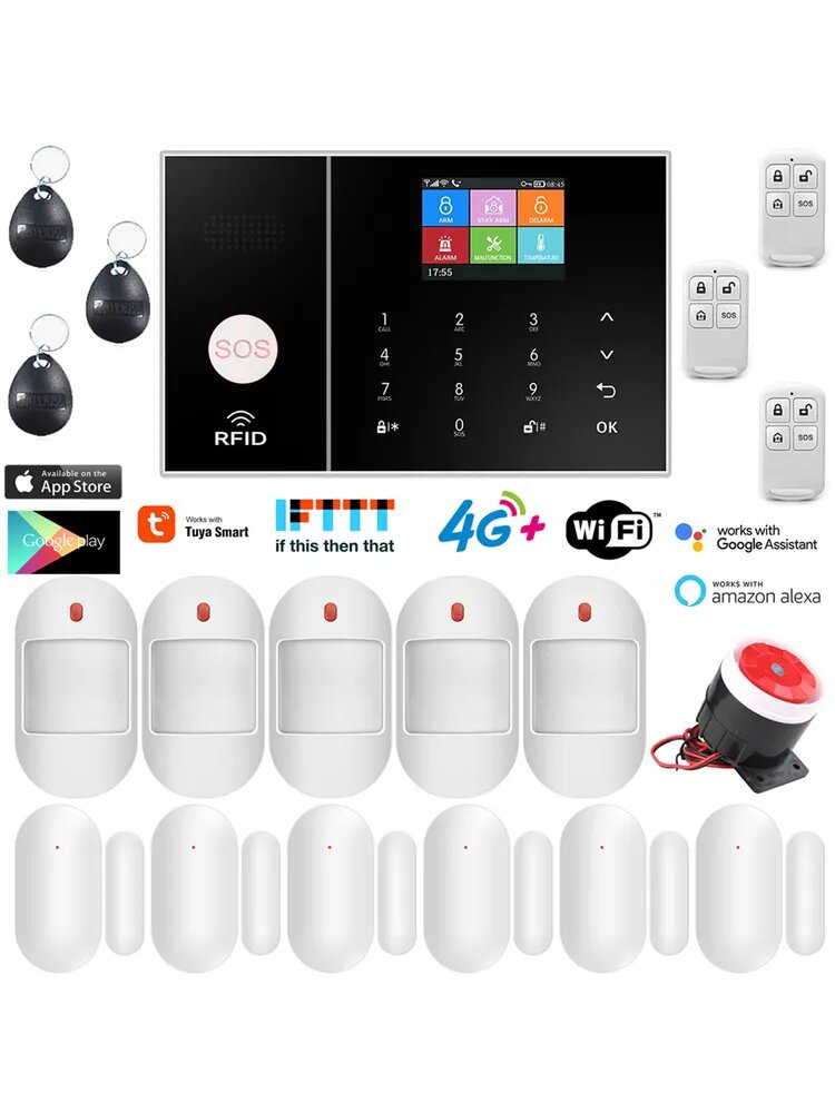 KEEPWORLD 4G + WiFi Tuya APP IP Беспроводная домашняя охранная сигнализация охранная система + Alexa + Google 563H