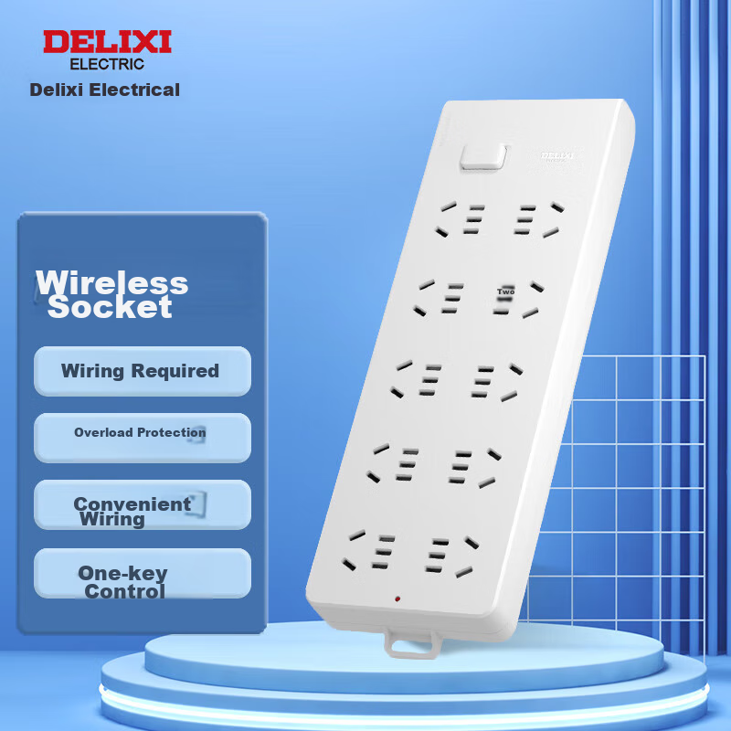 DELIXI New National Standard Power Strip/Extension Cord/Power Bar/Power Strip/Power Board/Extension Board, 10-Outlet Wireless Power Strip without Cord, CD98J-HK10XW/F