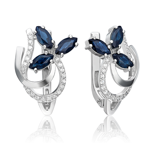 Серьги, белое золото, 585 проба, бриллиант, сапфир
