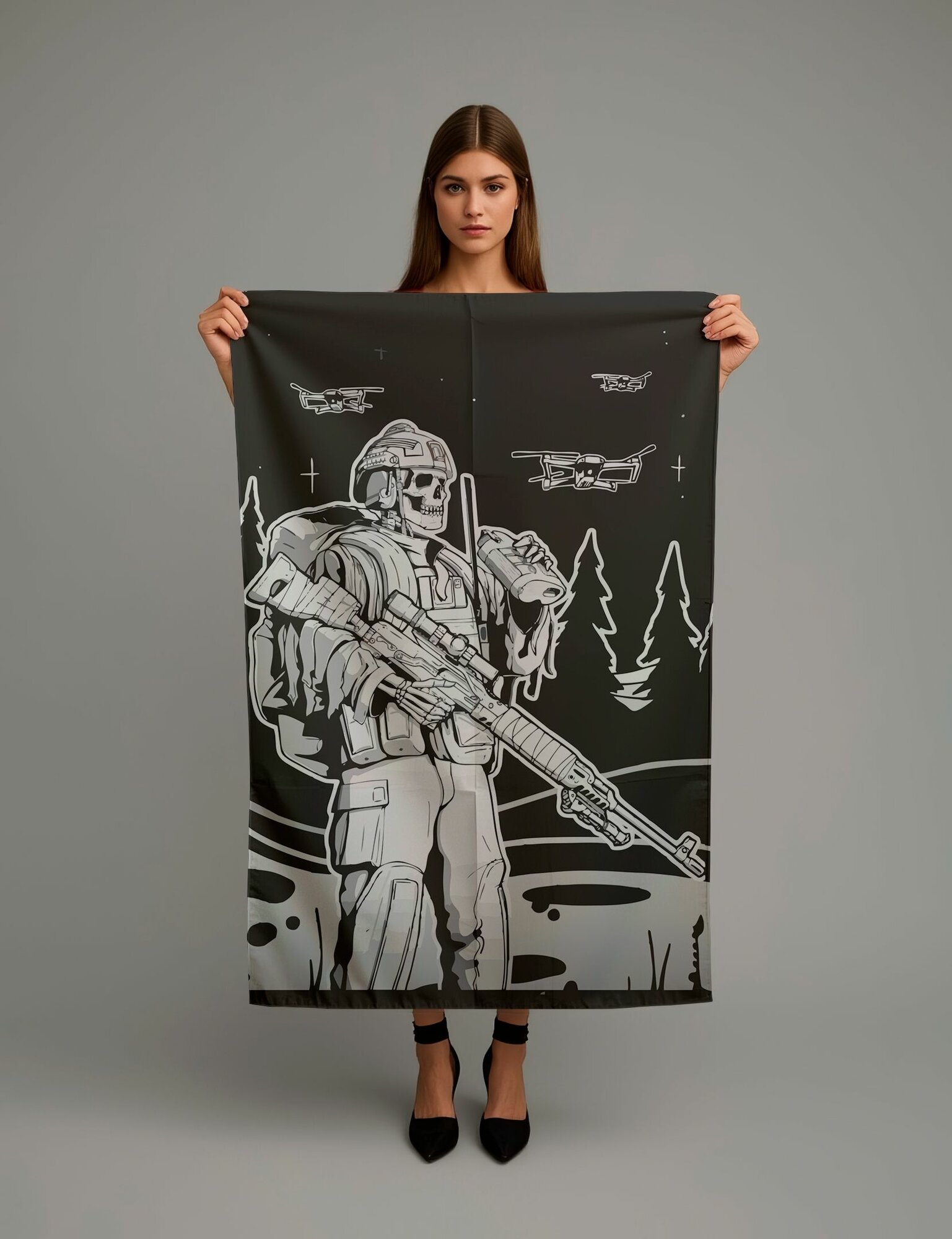 Флаг снайперов Охотник Hunter, 75х100 см на шёлке для ручного древка