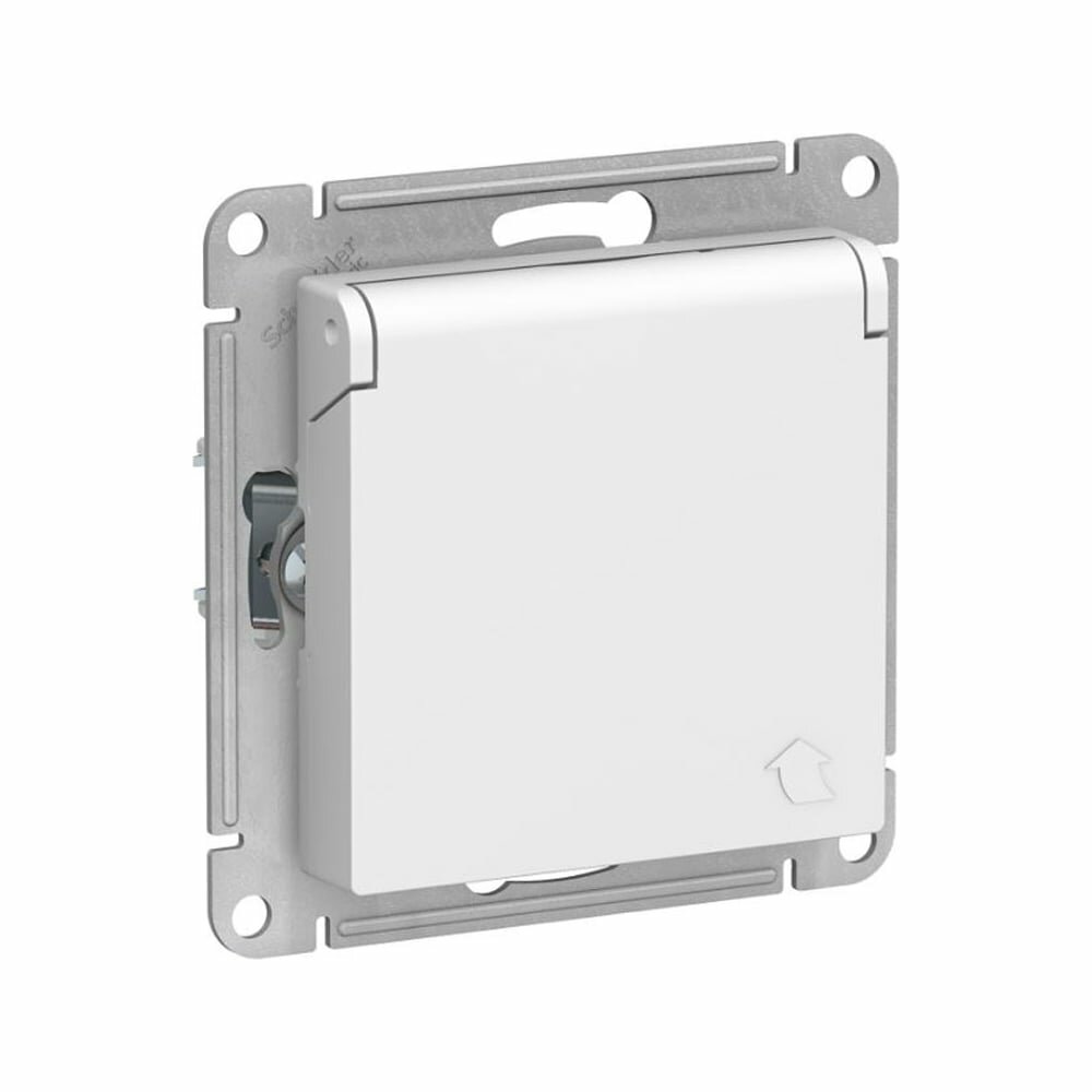 Розетка Systeme Electric AtlasDesign Белый с заземлением со шторками с крышкой, 16А, IP20 ATN000146