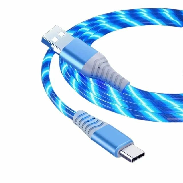Светящийся кабель USB Type-C синий