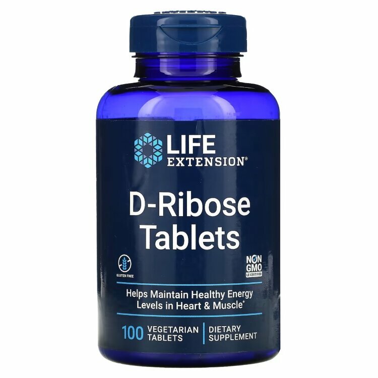 Life Extension Д Рибоза, D-Ribose Tablets, Поддержка мышечной функции, 100 таблеток