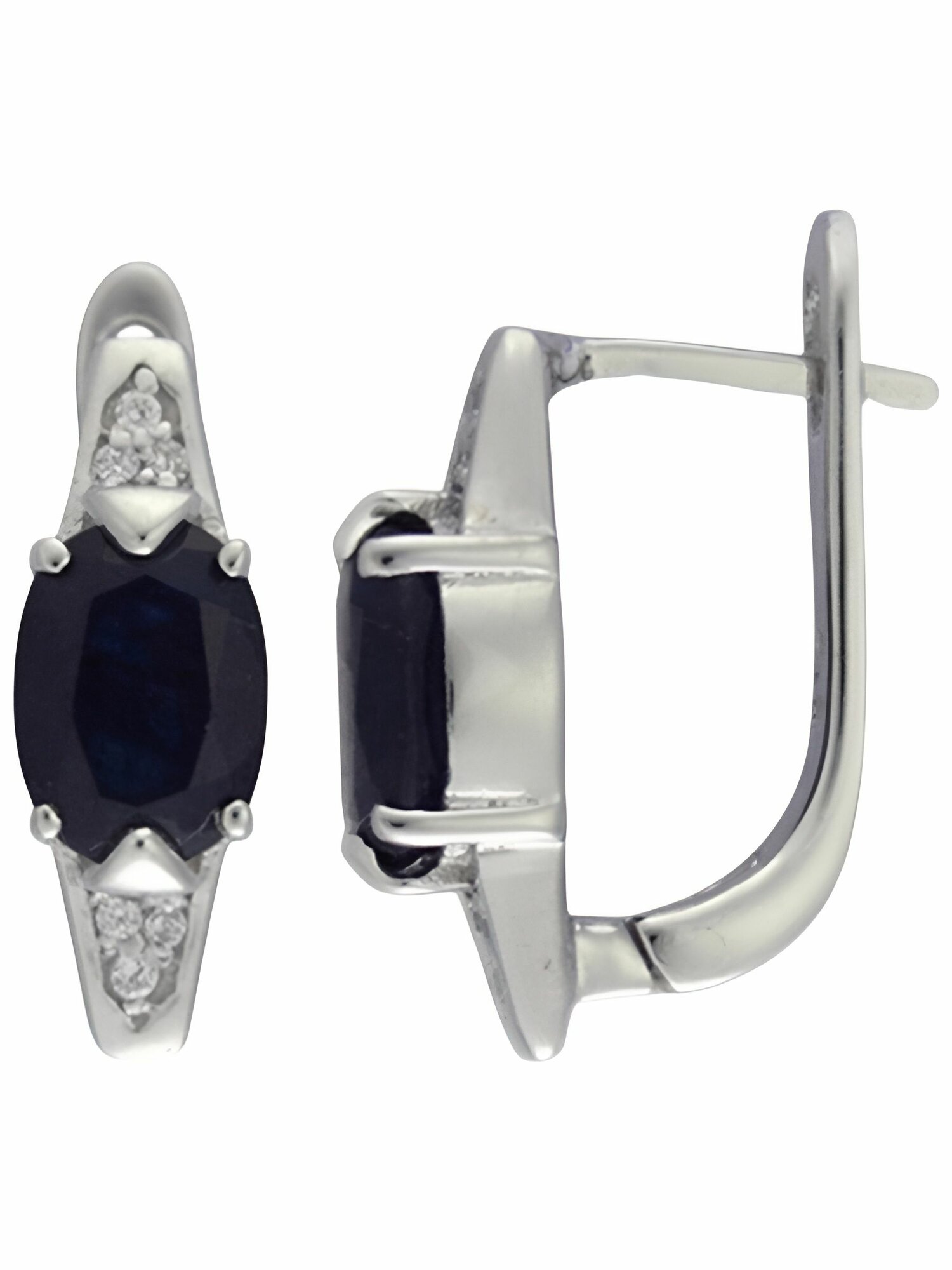 Серьги, серебро, 925 проба, родирование, сапфир, фианит