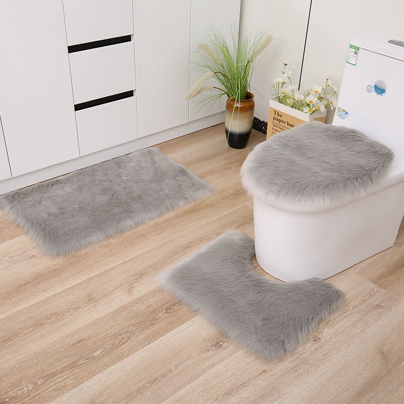 Американский стиль, имитация шерсти, длинный плюшевый U-образный набор для ванной комнаты, трехкомпонентный комплект, коврик для ног, эксклюзивный заводской впитывающий ковер