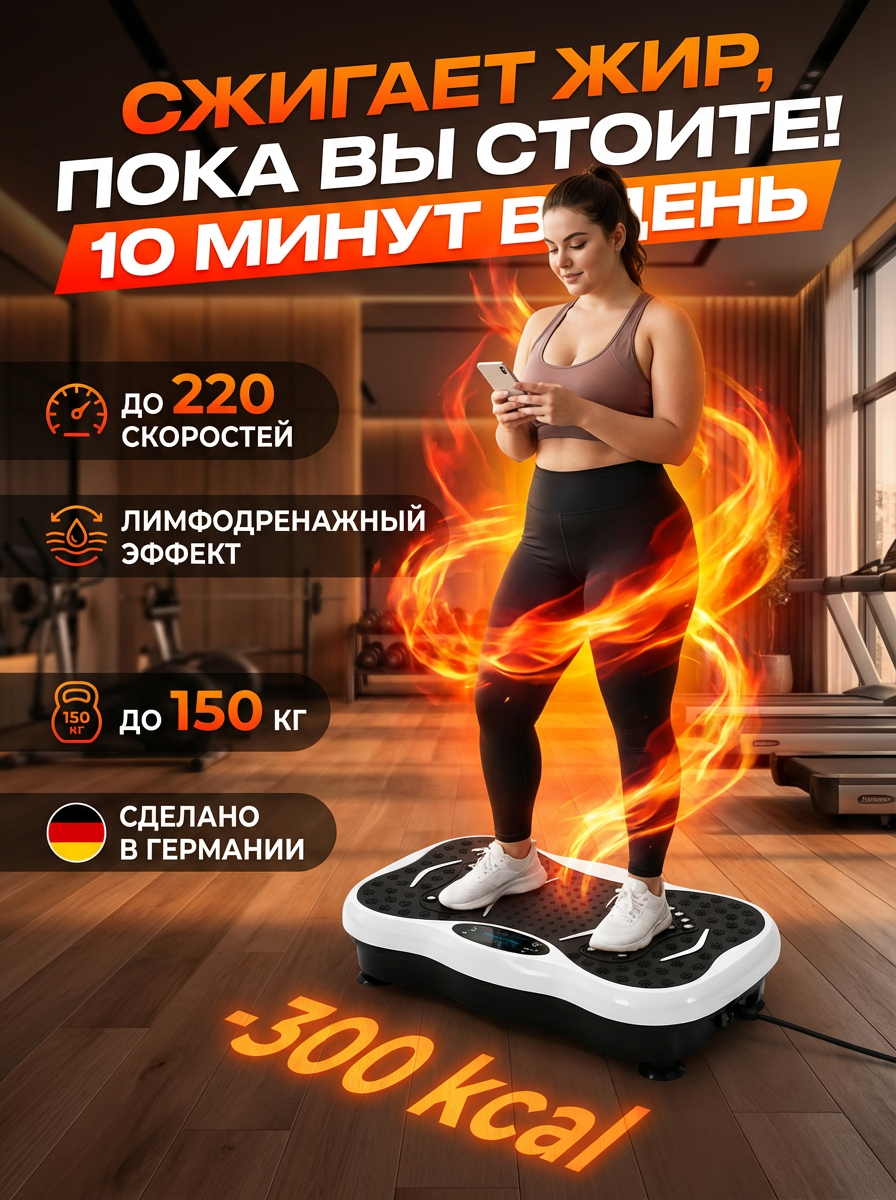 Виброплатформа для похудения 150 кг тренажер кардио степпер, пульт, чёрный, с Bluetooth