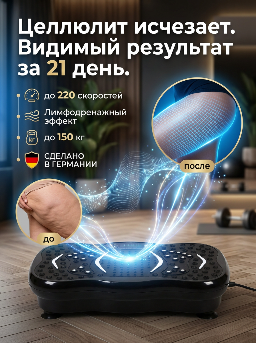 Виброплатформа для похудения 150 кг тренажер кардио степпер, пульт, чёрный, с Bluetooth