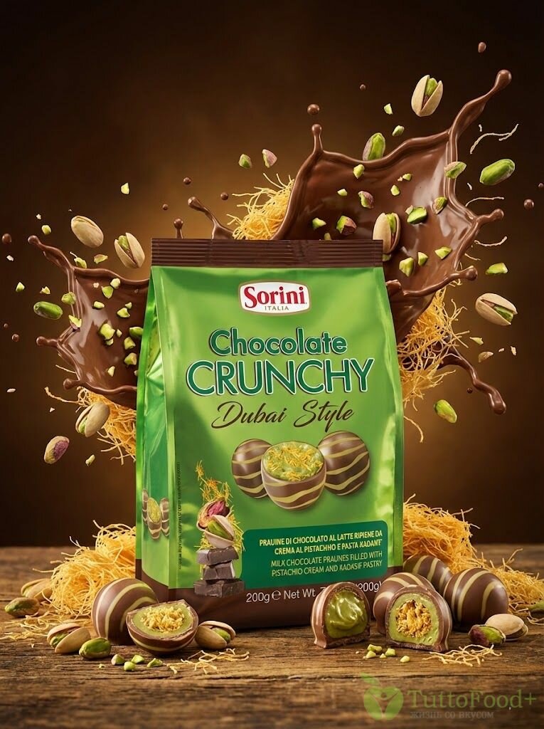 Шоколадные SORINI "Дубайский шоколад" с фисташковым кремом и печеньем кадаиф 200г