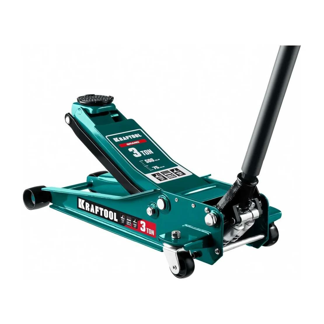 Домкрат подкатной гидравлический KRAFTOOL GRAND 43451-3, 3 т, 75 - 500 мм, зеленый