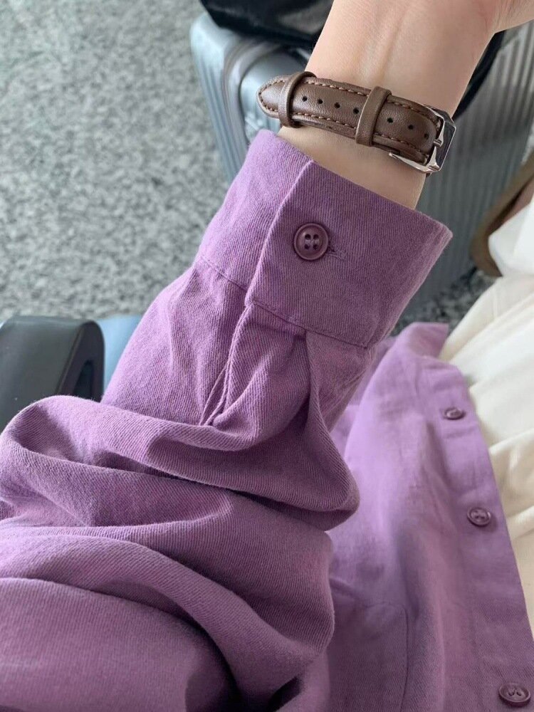 Рубашка из хлопка саржевого цвета абрикосового, однотонная, женская, для осени и зимы, дизайн для многослойного образа, нишевая рубашка, тонкое пальто для весны и осени