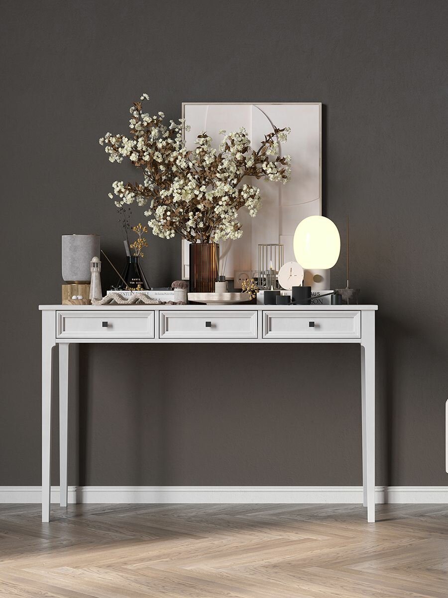 Стол консольный из массива сосны Гостиная "Квадро-С" 03 (белый лак)