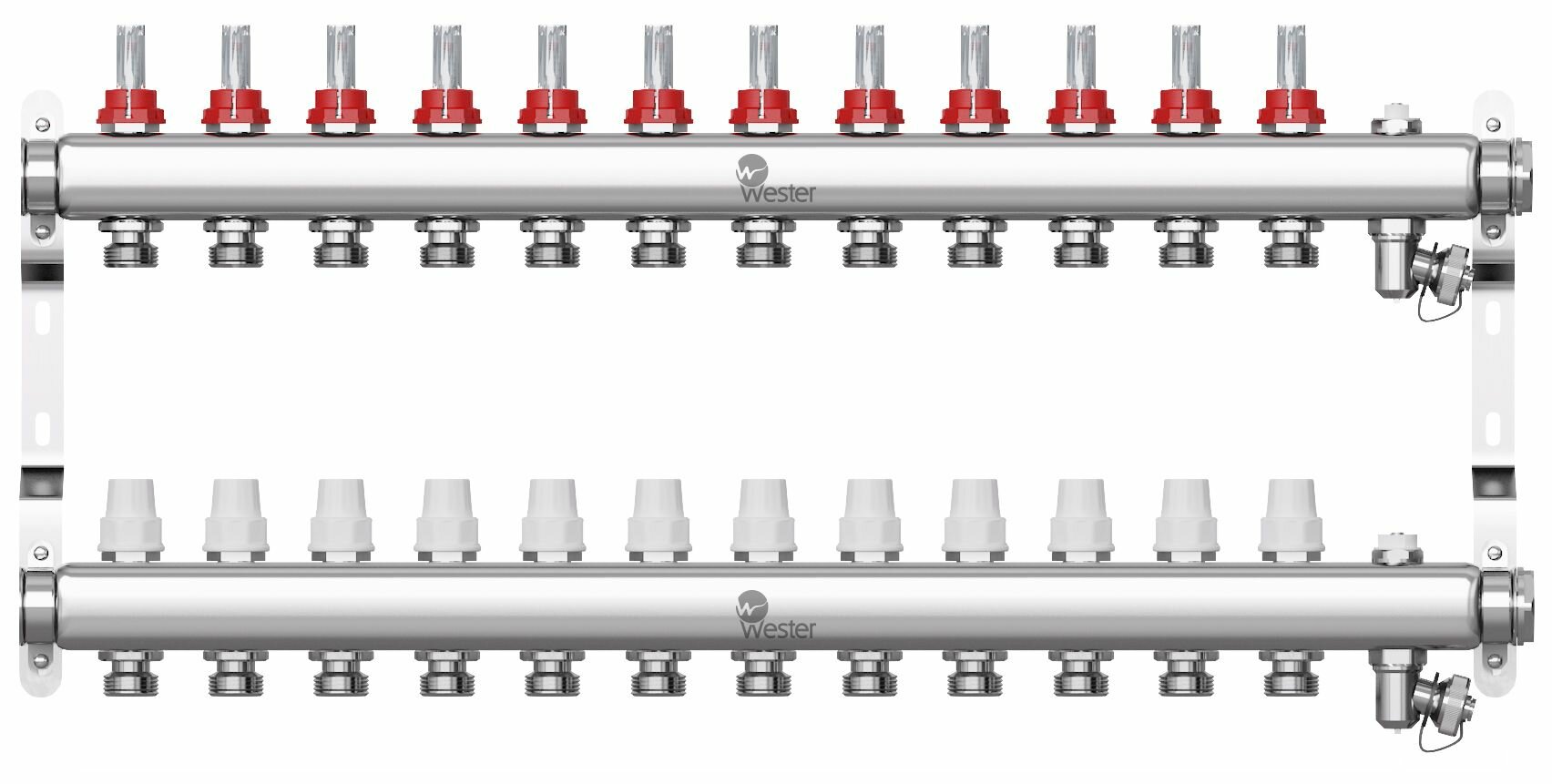 Коллектор 1" из нерж. стали на 12 выходов 3/4"ЕК с расходомерами, группа в сборе, Wester MUFS12134 0-32-1520