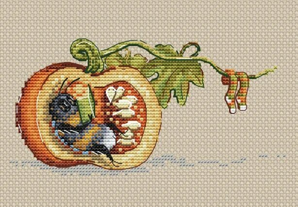 Набор для вышивки крестом "Пчелка читает книгу в тыкве" 28CT Unprinting