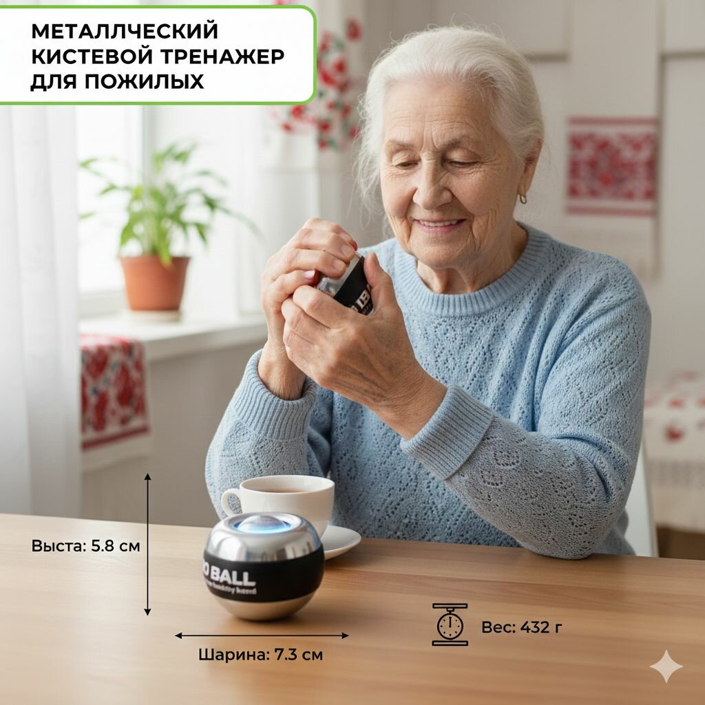 Гироскопический эспандер для кистей рук металлический, тренажер Powerball для реабилитации и фитнеса со шнурком