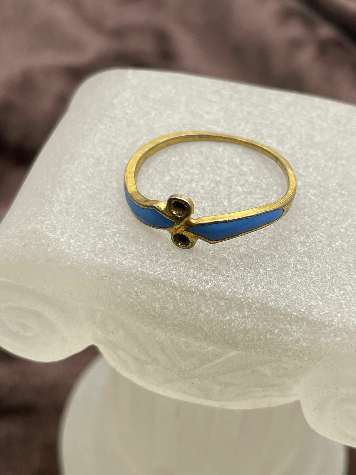 Винтажное позолоченное кольцо, эмаль, размер 19