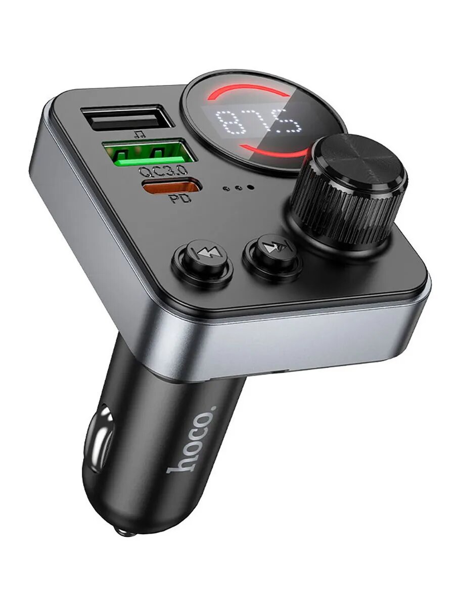 FM модулятор (трансмиттер) Hoco E86 Bluetooth 48W (2*USB + Type-C), PD30W+QC3.0, TF card, цвет черный — фото 1