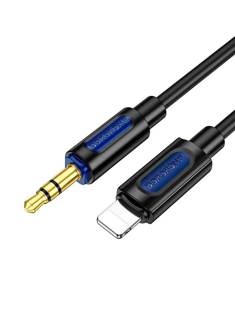 Аудио-переходник Borofone BL20 Lightning to 3.5мм Jack AUX, 1 метр, черный / кабель на наушники для iPhone / провод аукс