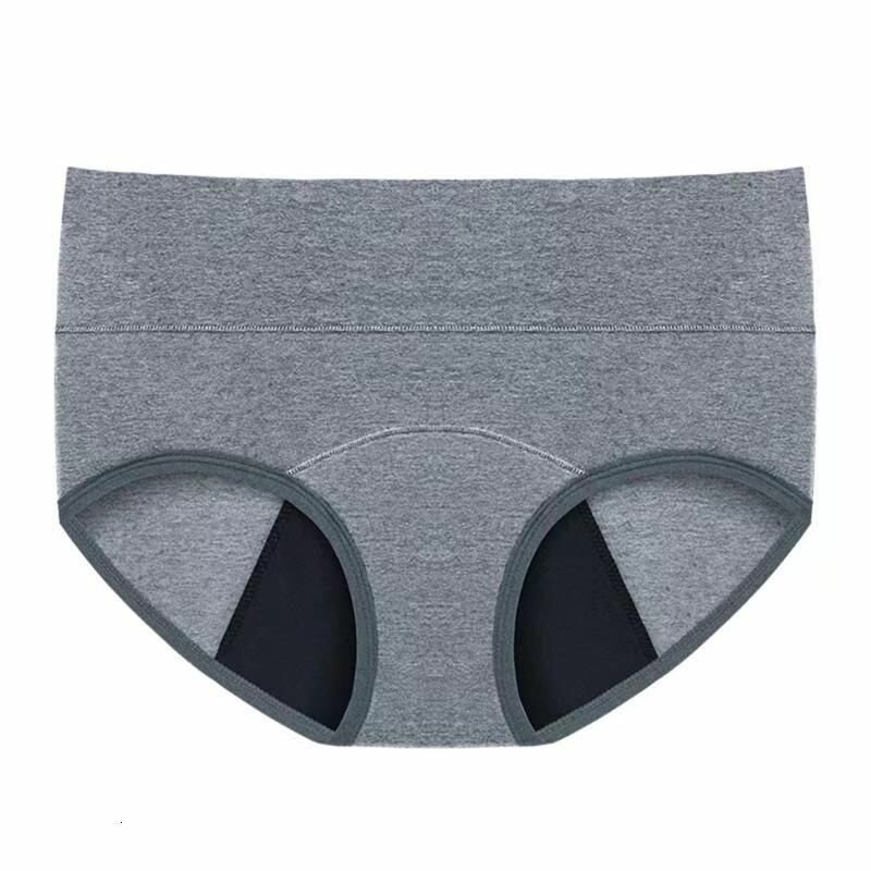 Женские хлопковые трусы с высокой талией, непродуваемые, для менструации и послеродового периода, Серый - L