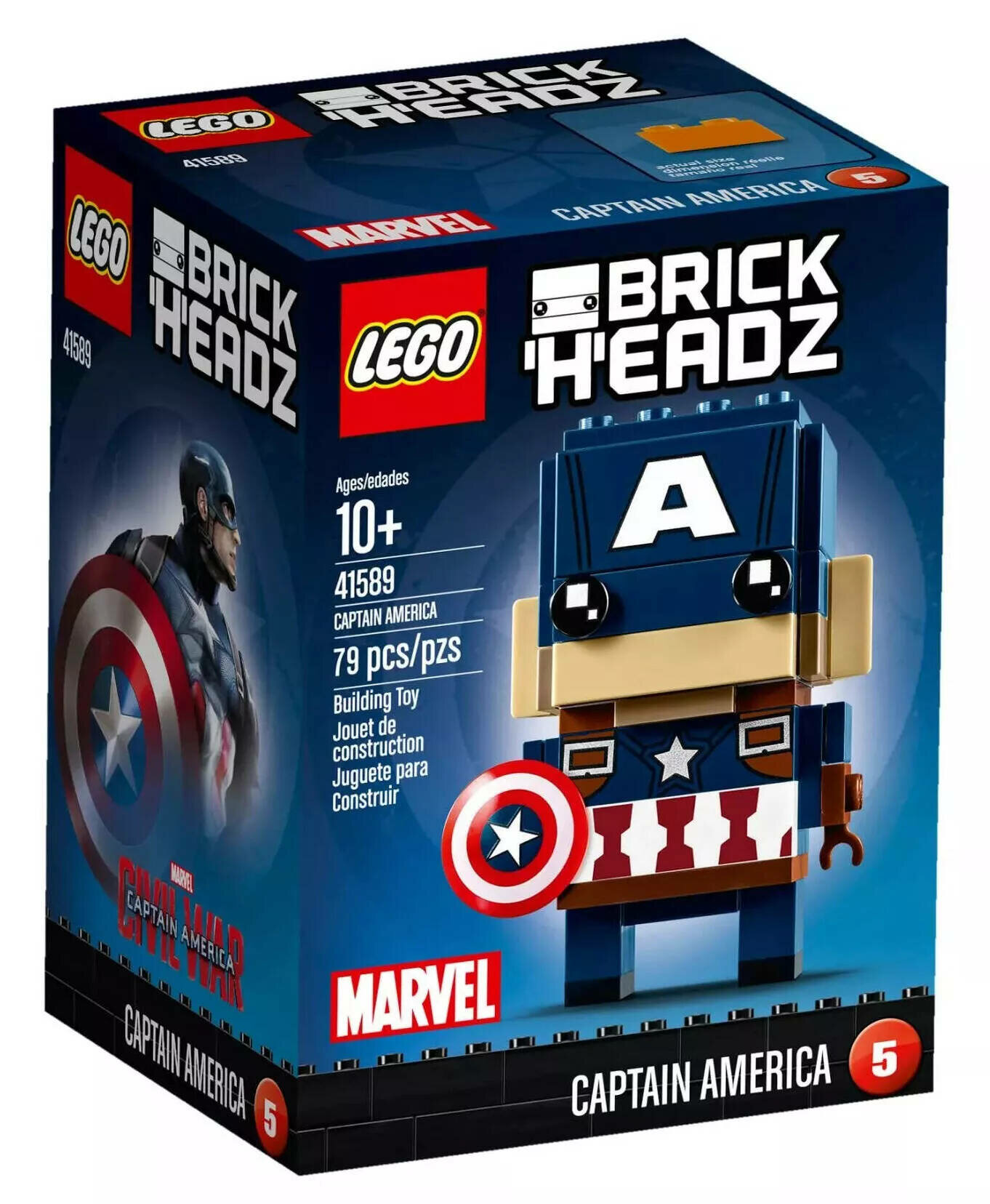 Конструктор LEGO BrickHeadz 41589 Капитан Америка, 79 деталей, от 10 лет, 2017 год