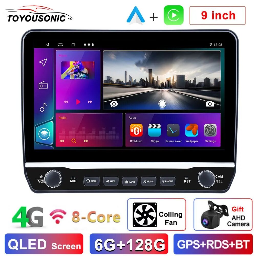 TOYOUSONIC Автомагнитола, диагональ: 9", 2 DIN, 6ГБ/128ГБ