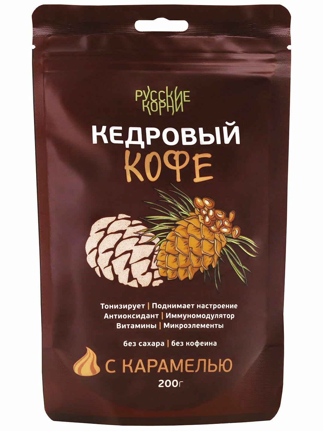 Кофе кедровый с карамелью, без сахара, без кофеина, антиоксиданты, 200 г - Русские корни
