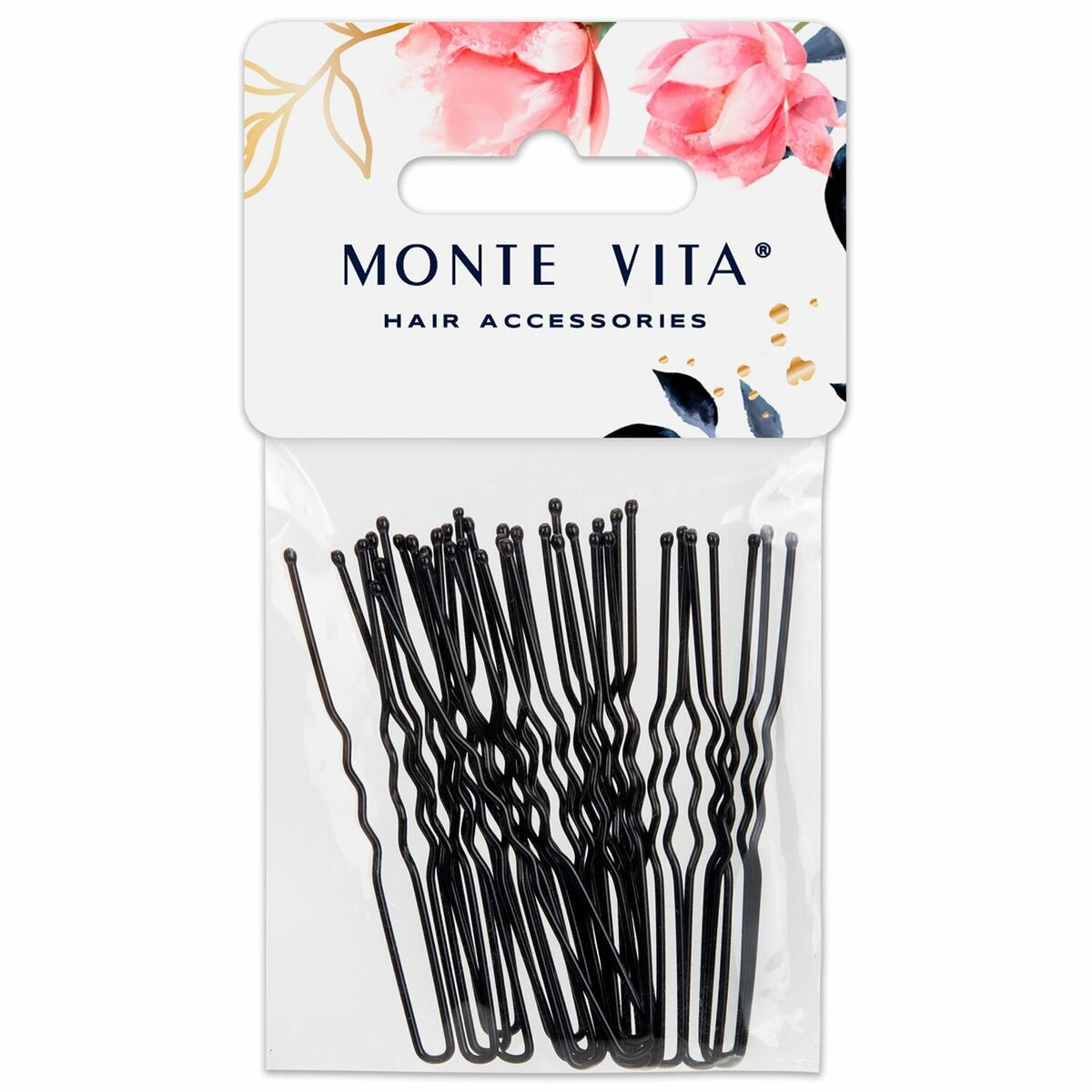 Шпильки для волос набор 20шт, 6см, чёрный, Monte Vita (457103), 12 уп.