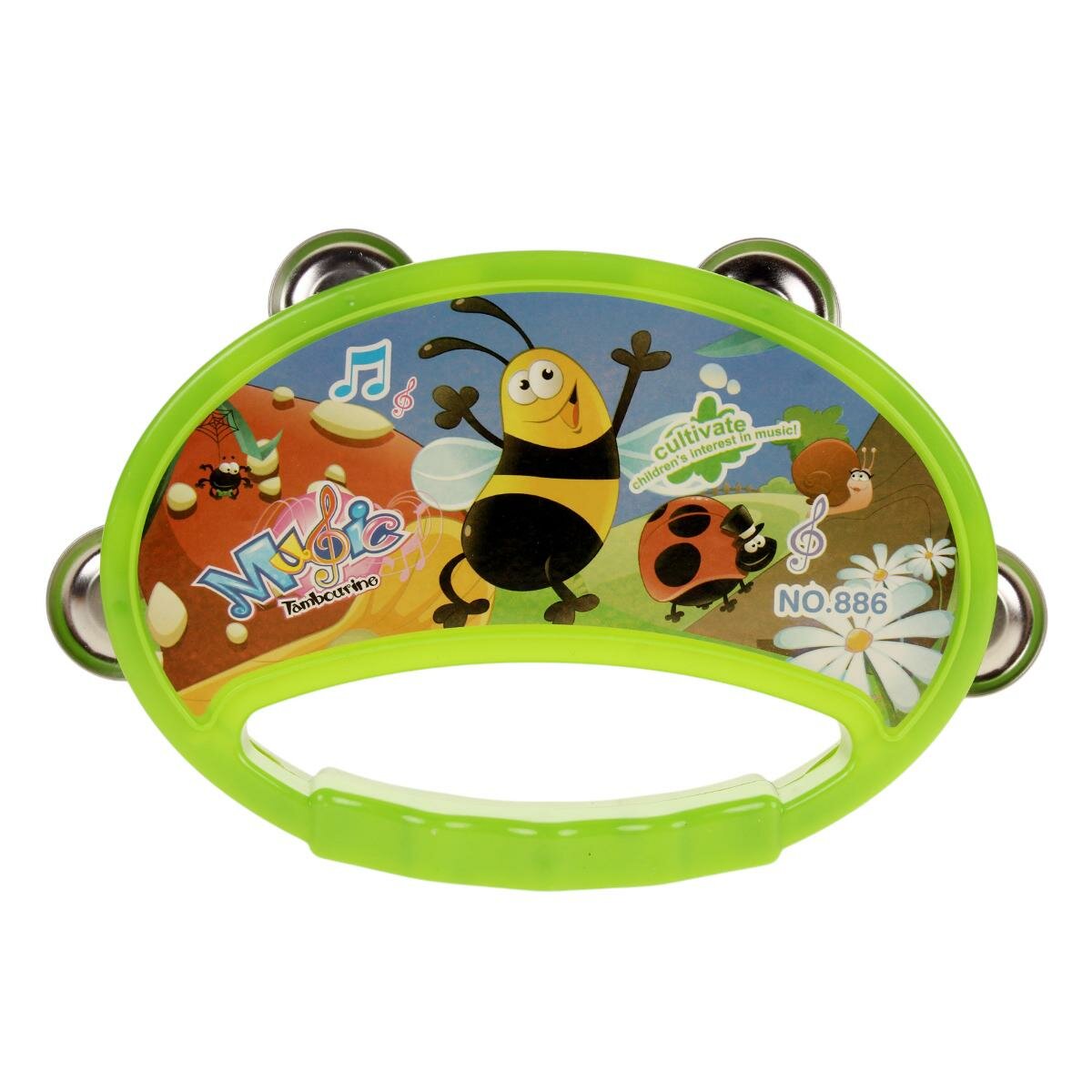 Бубен 16см, зеленый, развивает музыкальный слух и ритм, пластик