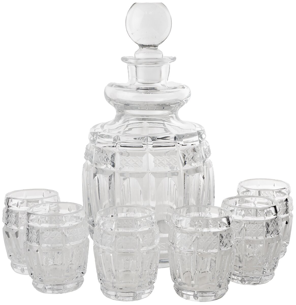 Набор для водки "Хмельной", графин и 6 стопок, винтаж, Ленинградский завод художественного стекла лзхс СССР 1960-1970 (с нюансом)