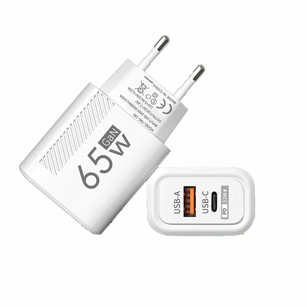 Зарядное устройство USB GaN мощностью 65 Вт с поддержкой PD QC3.0, вилка EU/US, адаптер питания для быстрой зарядки iPhone и Xiaomi, Type-C.