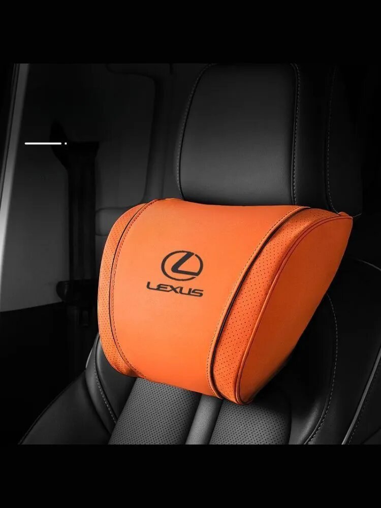 Подушка автомобильная Lexus На подголовник Мех искусственный оранжевая 1 шт.