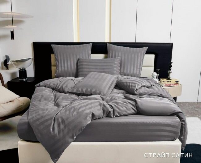 Комплект постельного белья из страйп-сатина Candie's с простыней на резинке