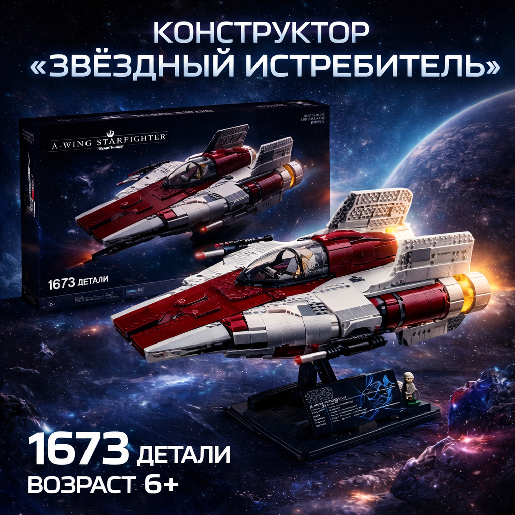 Конструктор Звёздные Войны "Звёздный Истребитель A-Wing" 1673 детали, 6+